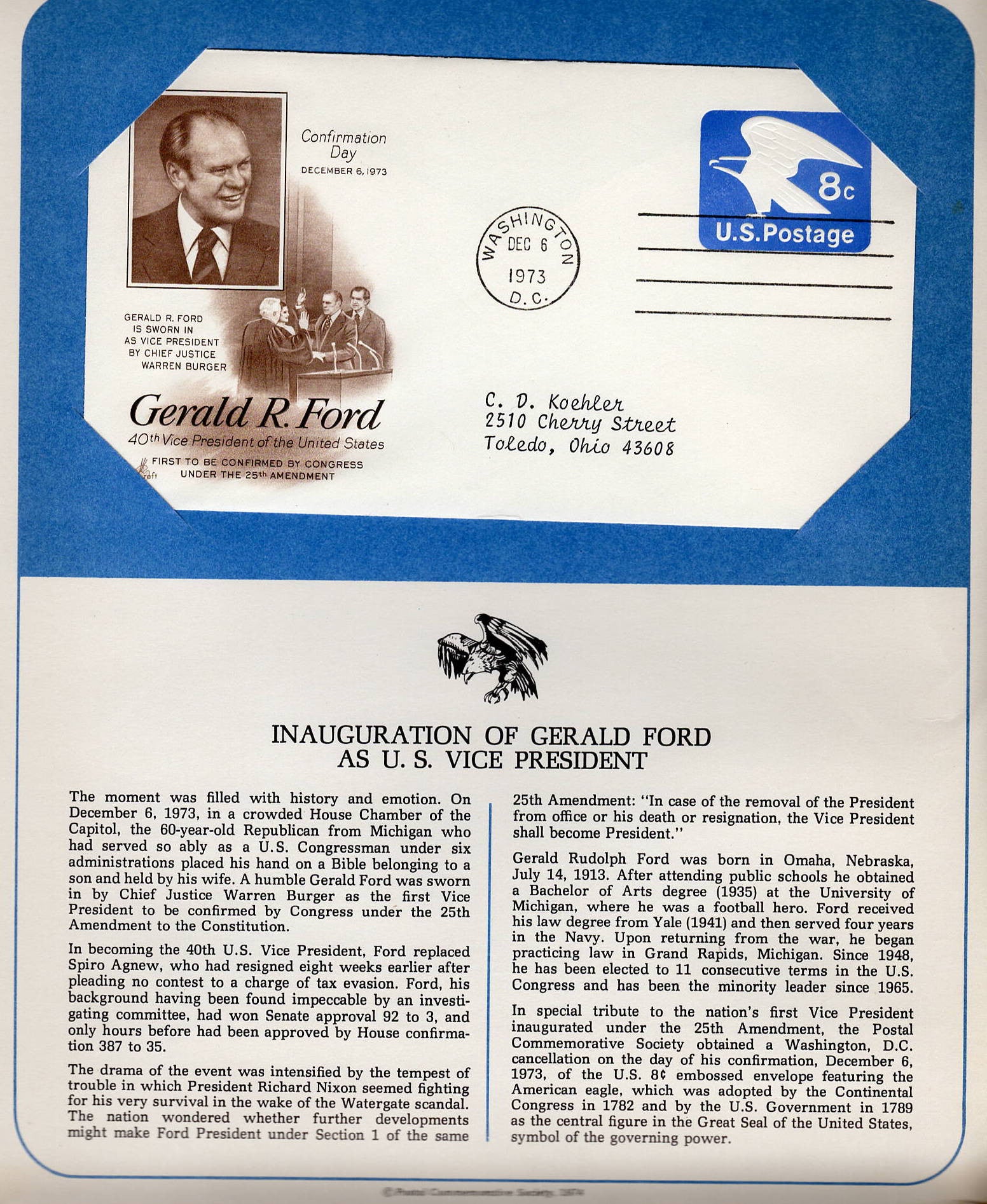 12 06 1973 FDC WH Gerald Ford Inauguration – Ersula's History Shop
